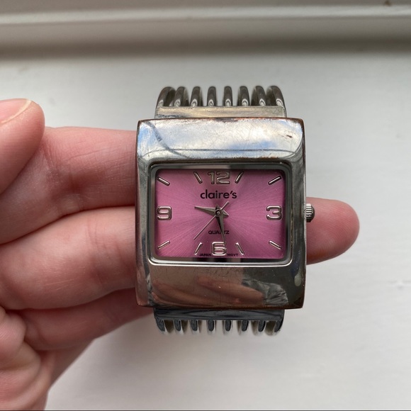 Claire's | Accessories | Vintage Claires Silver Pink Cuff Watch | Poshmark